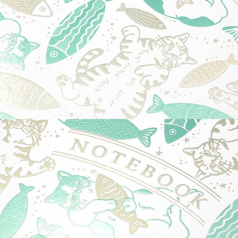 Rokkaku B6 Grid Notebook Foil Stamped Cute Cat & Fish Design