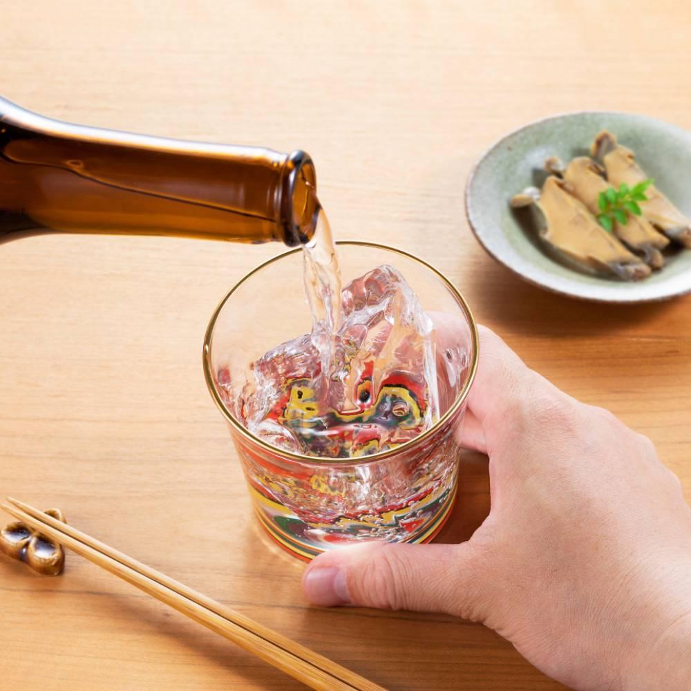 Aderia Stylish Short Glass Modern Red & Yellow Pattern 280ml