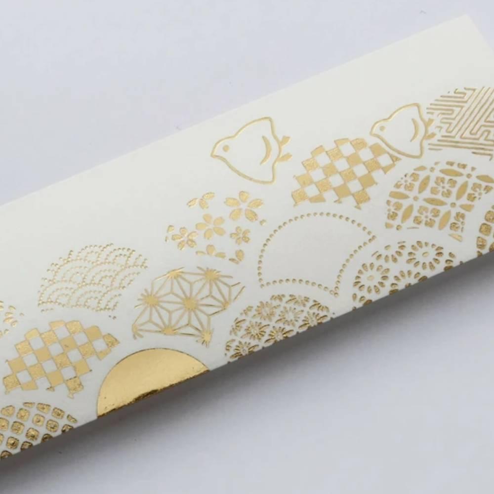 Chopsticks With Gold Foil Washi Paper Cover Seigaiha Pattern 3 ct.