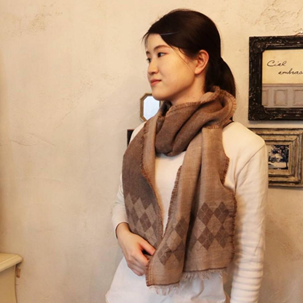 Jogan Baby Alpaca Wool Brown Double Layer Scarf Winter Wrap 38×180cm