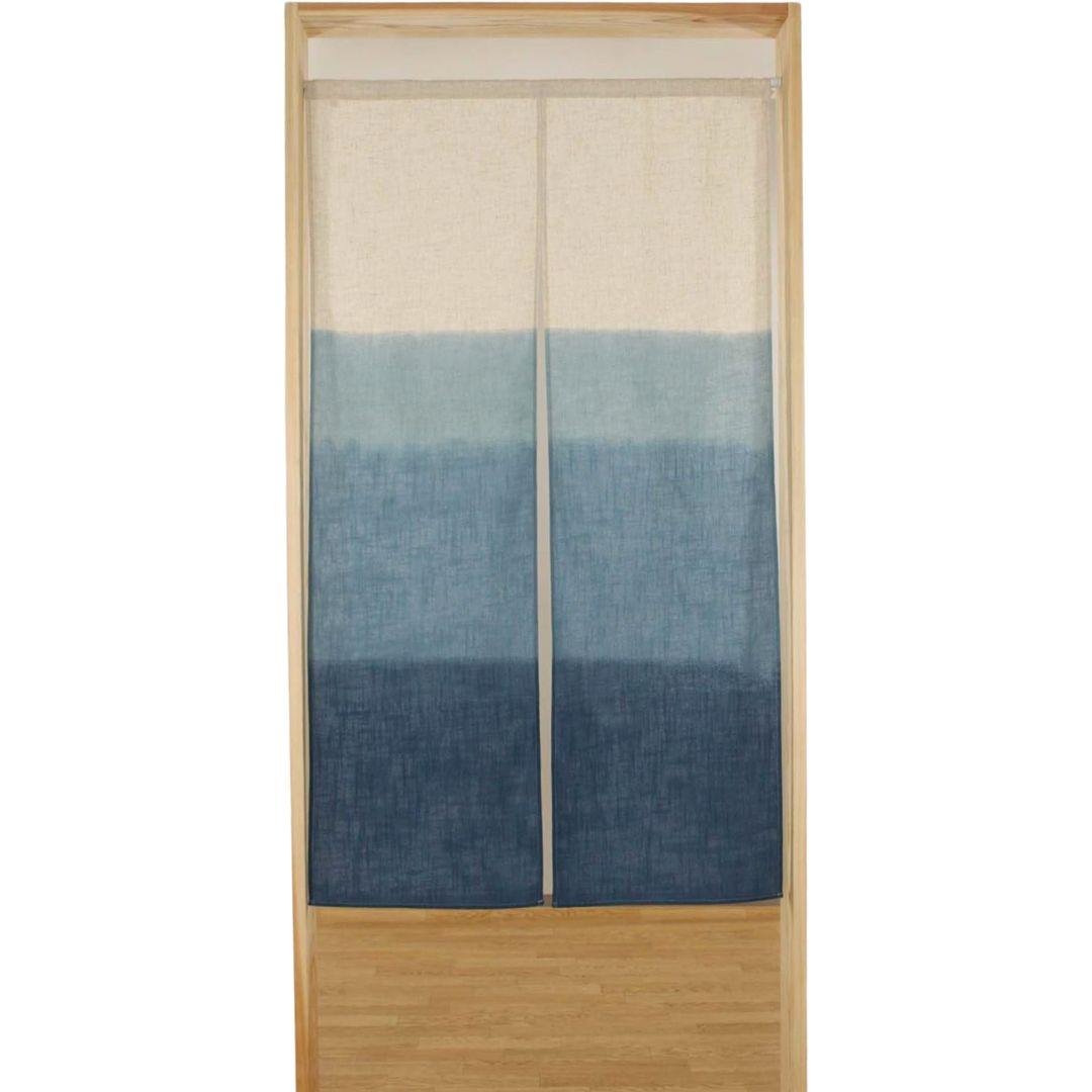 Noren Hand Printed Blue Indigo Shading Pattern Door Linen Curtain
