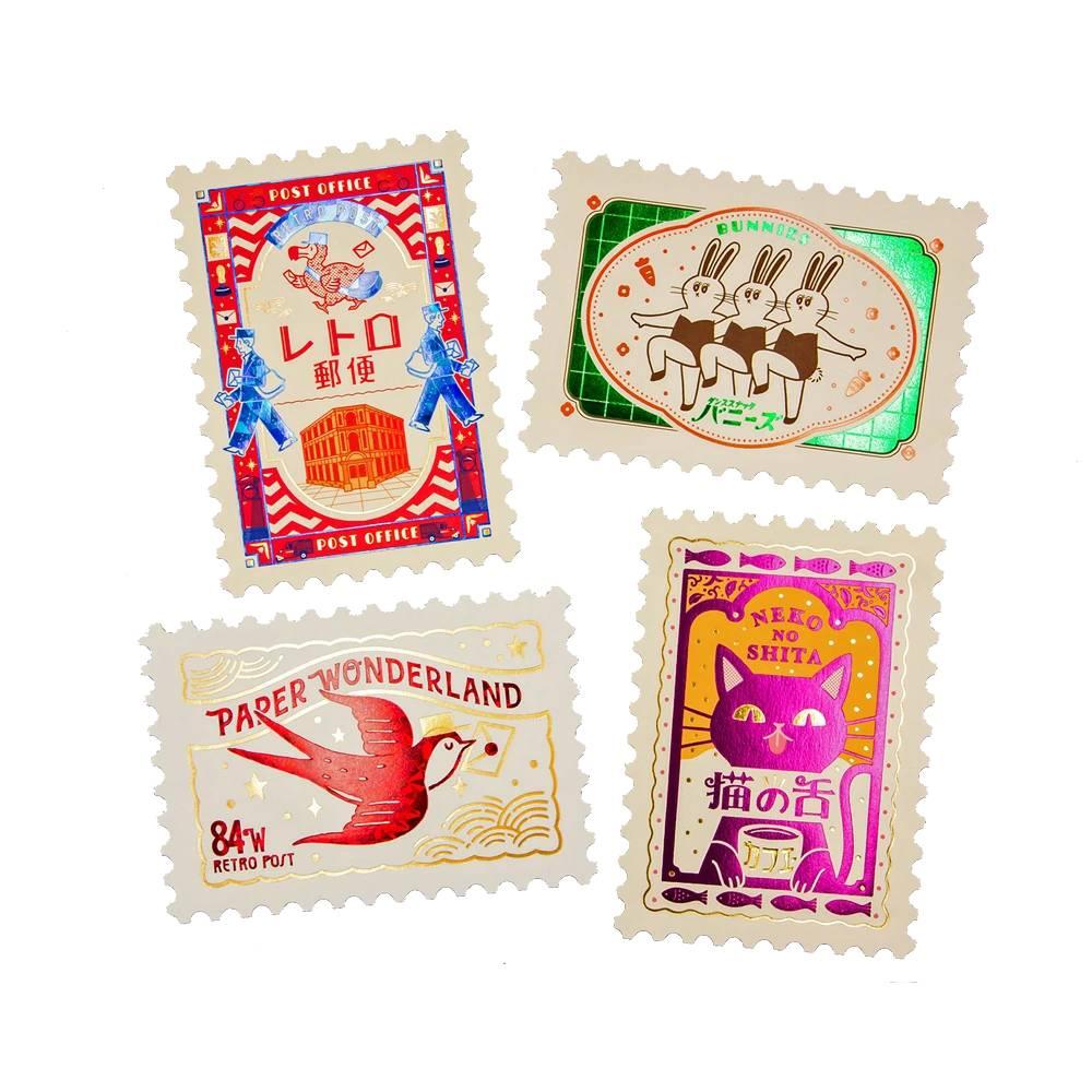 Retro Postage Stamp Shaped Postcard Foil Swallow Bird Design – Japanese ...