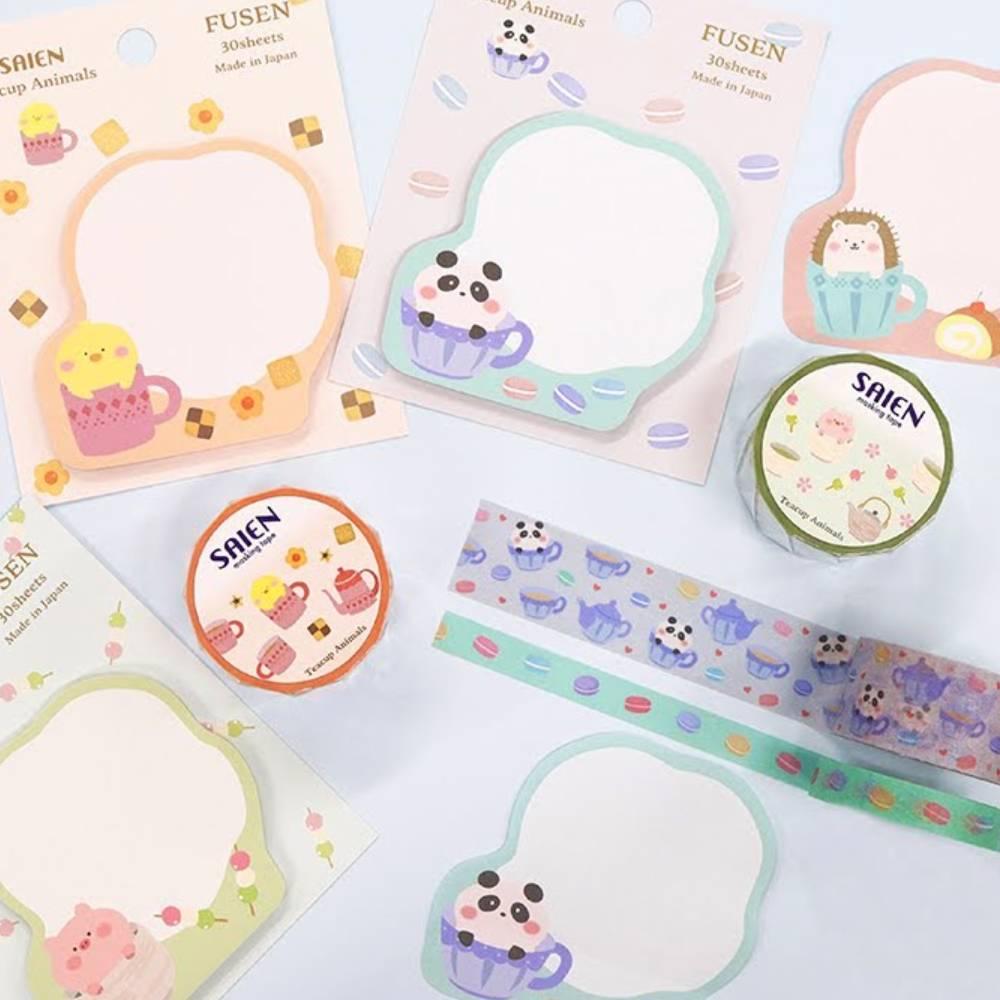 Saien Sticky Notes Cute Teacup Hedgehog Design 30 Sheets