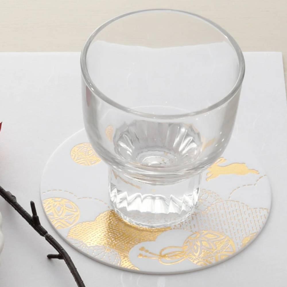 Thick Paper Coasters Elegant Gold Foil Rabbit Design 3 ct.