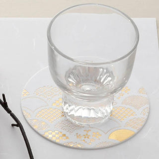 Thick Paper Coasters Elegant Gold Foil Seigaha Wave Pattern 3 ct ...
