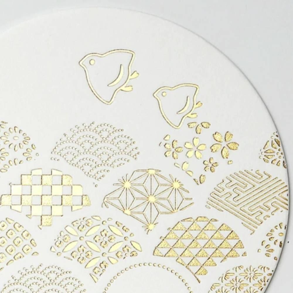 Thick Paper Coasters Elegant Gold Foil Seigaha Wave Pattern 3 ct.