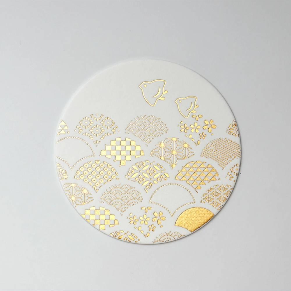 Thick Paper Coasters Elegant Gold Foil Seigaha Wave Pattern 3 ct ...