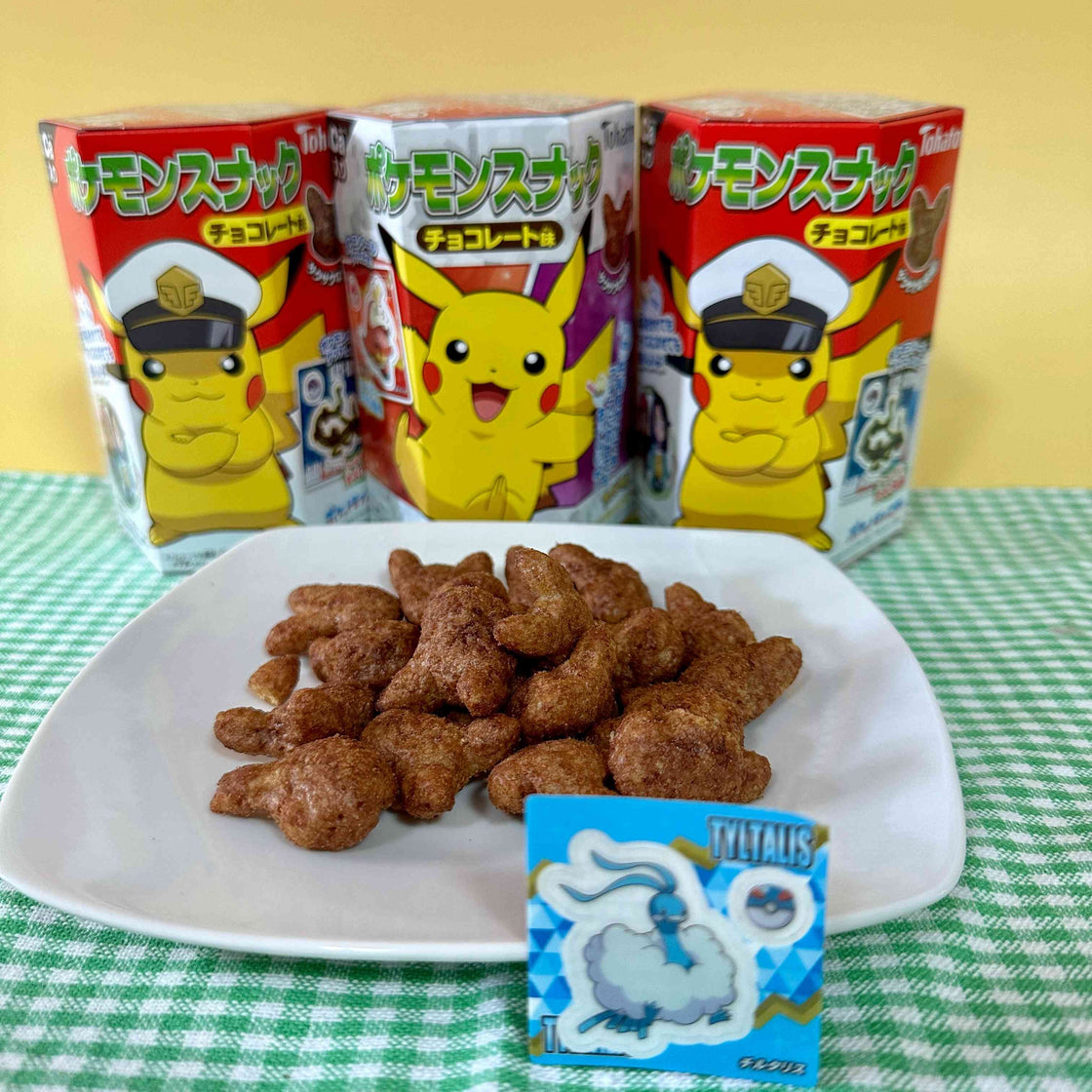 Tohato Pikachu Shaped Chocolate Corn Puff Snack + Pokemon Sticker 23g
